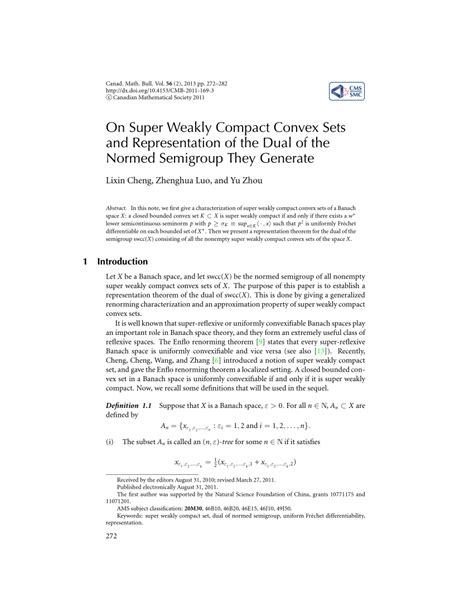 Pdf On Super Weakly Compact Convex Sets And Representation Of The