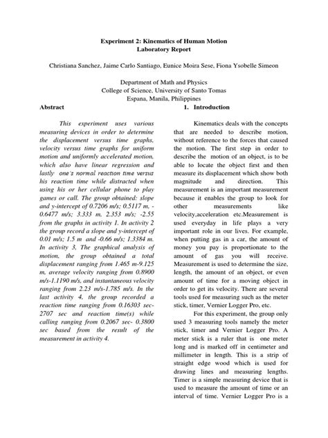 Experiment 2 Kinematics Of Human Motion Pdf Velocity Acceleration