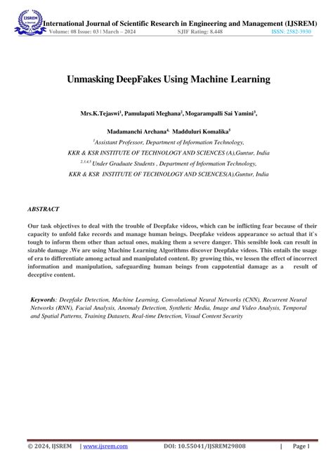 Pdf Unmasking Deepfakes Using Machine Learning