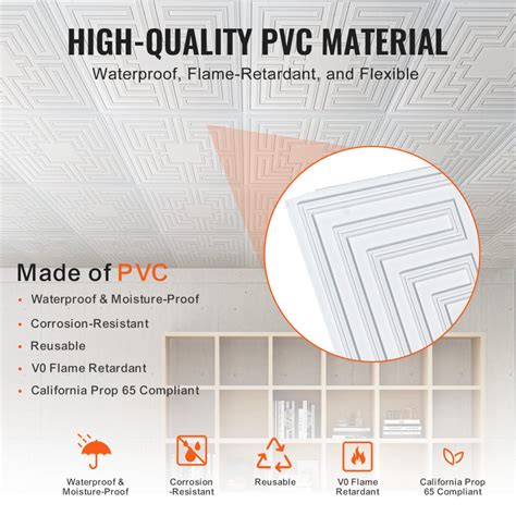 Vevor Ceiling Tiles 12 Pack 24 X 24 In Pvc Easy Installation White Echo Pattern Vevor Ca