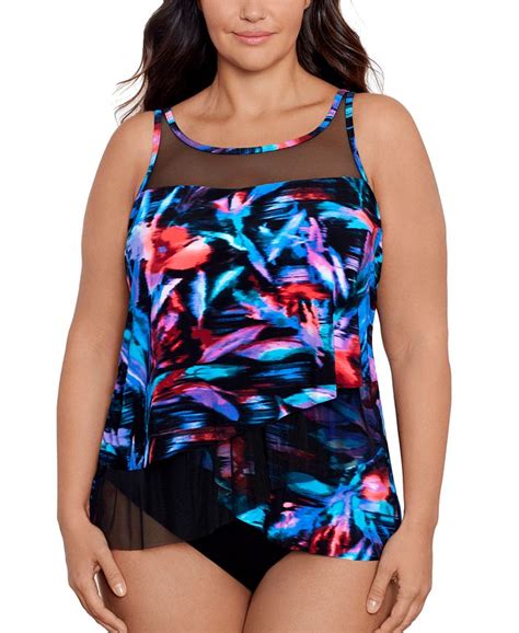 Miraclesuit Plus Size Fuego Flora Mirage Tankini Top And Swim Bottoms
