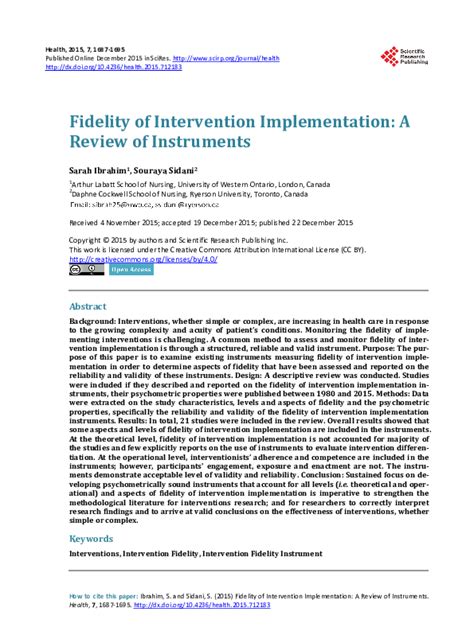 Pdf Fidelity Of Intervention Implementation A Review Of Instruments