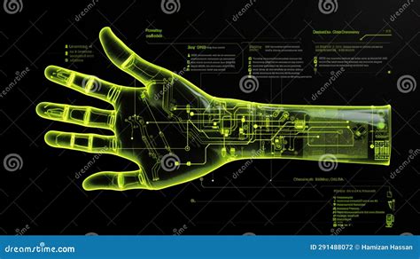 3d Holographic Diagram Of A Prosthetic Arm A Translucent Intricate