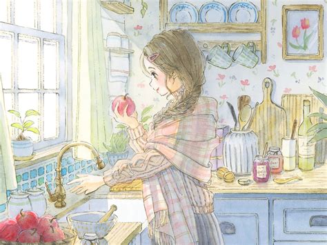 Class101 수채화로 색칠하세요귀여운 소녀와 세계관이 그려진 그림