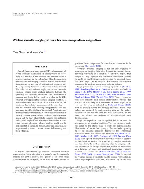 Pdf Wide Azimuth Angle Gathers For Wave Equation Migration
