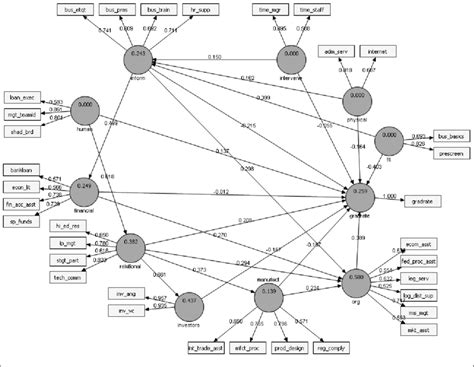 the output from smartpls© using the pls algorithm with path weighting