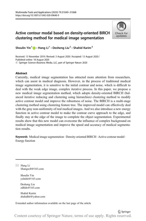 active contour modal based on density oriented birch clustering method for medical image
