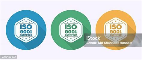 Iso 9001 인증 아이콘 디자인 일러스트레이션 그림자 버튼 디자인의 표준 품질 라벨 사인 기호 2008년에 대한 스톡 벡터