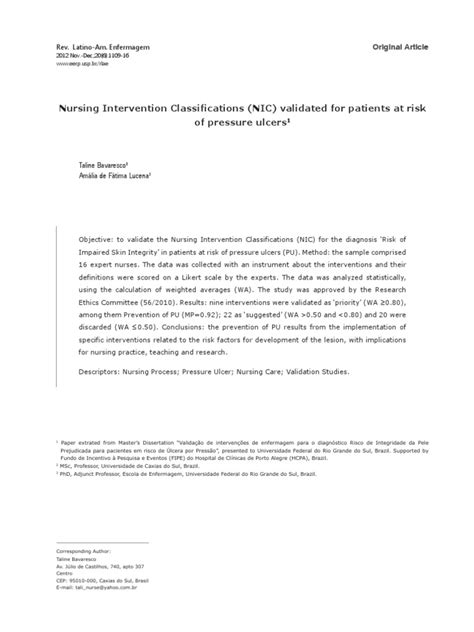 Nursing Intervention Classification Nic Validated For Patient At Risk