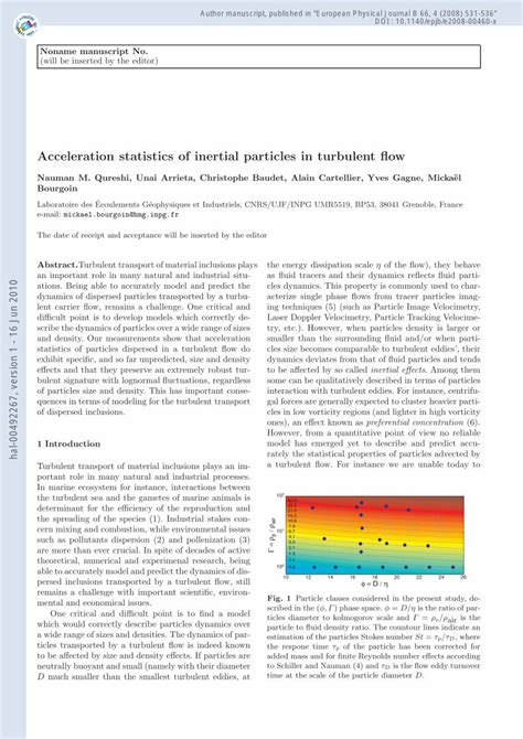 Pdf Acceleration Statistics Of Inertial Particles In Turbulent Flow