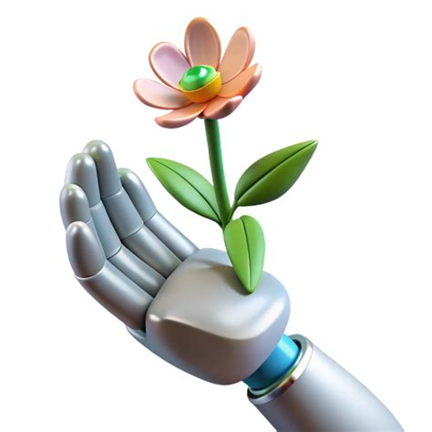 3d render robotic hand holding flower 56667172 png