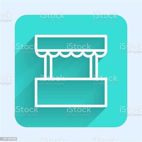 긴 그림자로 격리 된 화이트 라인 티켓 박스 오피스 아이콘 관광 명소 및 스포츠 티켓 판매 티켓 부스 녹색 정사각형 버튼입니다 벡터 거래자에 대한 스톡 벡터 아트 및 기타