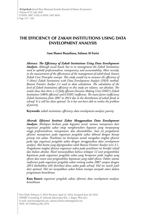 Pdf The Efficiency Of Zakah Institutions Using Data Envelopment Analysis