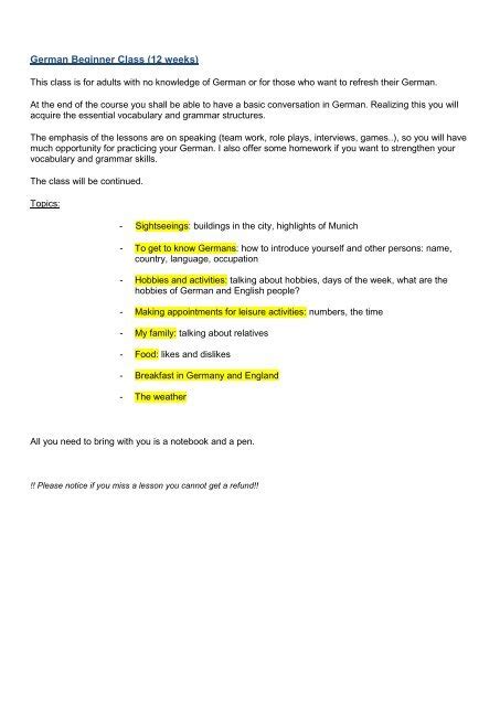 German Beginner Class