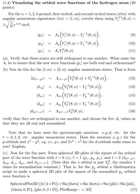 Solved 14 Visualizing The Orbital Wave Functions Of The