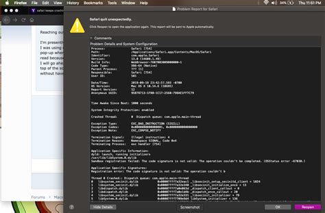 Safari Quits Unexpectedly Macrumors Forums