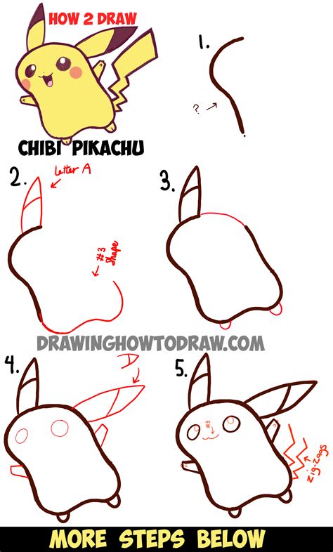 How To Draw Cute Baby Chibi Pikachu From Pokemon Step By Step Drawing Tutorial How To Draw