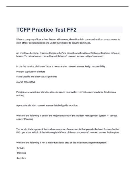 Tcfp Practice Test Ff2 Questions And Verified Correct Answers Tcfp Stuvia Us