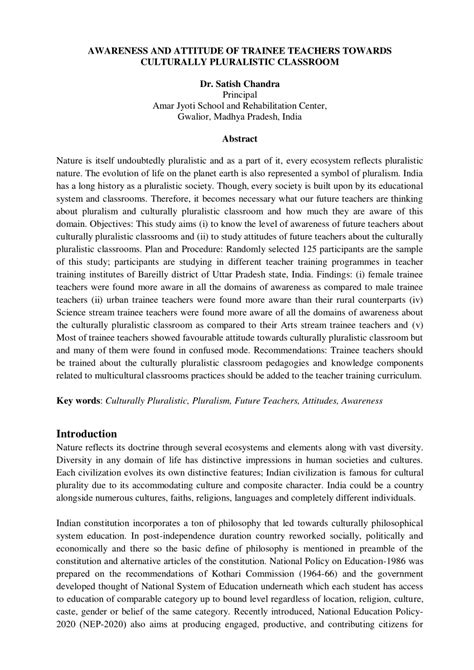 Pdf Awareness And Attitude Of Trainee Teachers Towards Culturally Pluralistic Classroom