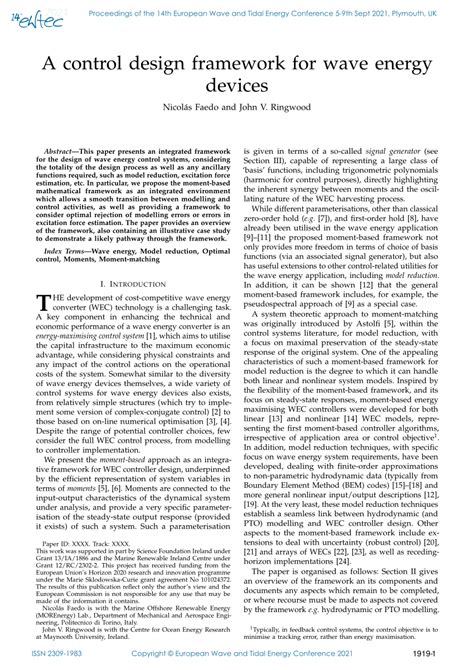 pdf a control design framework for wave energy devices