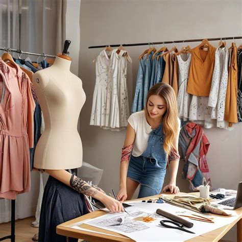 Beautiful Fashion Designer Chooses Between Sketches Uses Her Laptop