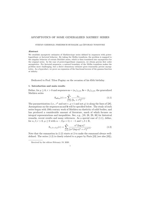 Pdf Asymptotics Of Some Generalized Mathieu Series Math Scand 2020 In Press