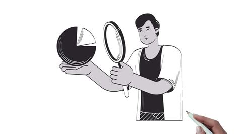 Data Analyst Magnifying Glass Hand Drawn Whiteboard Sketch Animation Indian Man With Loupe