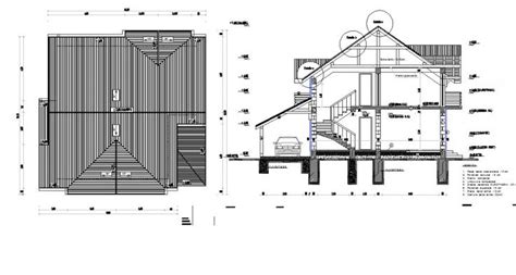 Roof Plan And House Section Detail 2d View Cad Structural Block Layout Autocad File Block