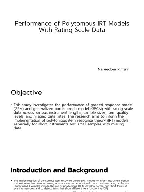 Performance Of Polytomous Irt Models With Rating Scale Data Pdf Quantitative Research