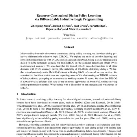 Resource Constrained Dialog Policy Learning Via Differentiable Inductive Logic Programming Acl