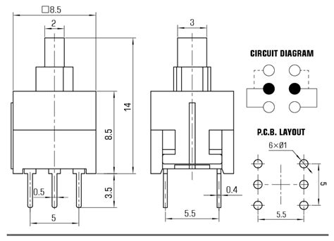 No Nc Self Locking 6 Pin 2 Step Square Push Button Switch