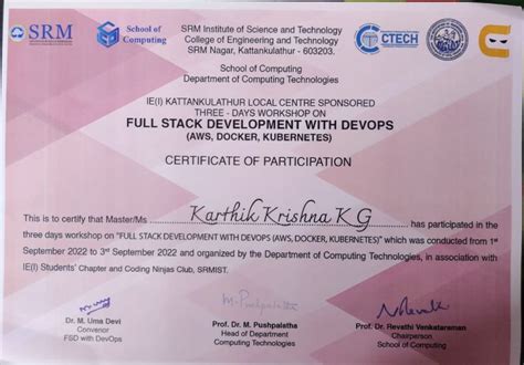 Karthik Krishna K G On Linkedin Srmist Srmuniversity Devops Docker Kubernetes Aws