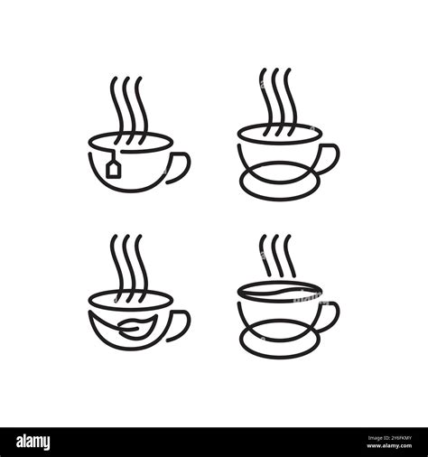 Cup Of Coffee And Tea Line Style Modern Minimal Set Collection Icon Logo Design Vector Icon