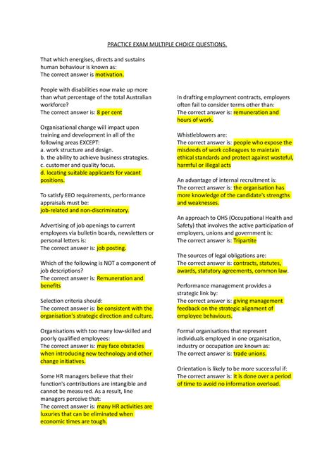 Practice Exam Multiple Choice Questions Practice Exam Multiple Choice