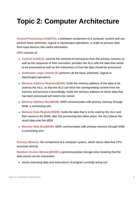 Class Notes Ib Computer Science Sl Topic 2 Computer Architecture Ib Computer Science Sl