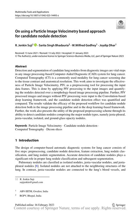 On Using A Particle Image Velocimetry Based Approach For Candidate