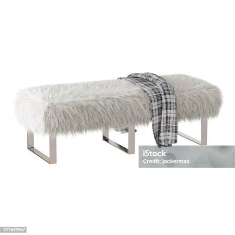 고립 된 흰색 배경에 양모로 만든 격자 무늬가있는 아름다운 흰색 솜털 벤치 3d 렌더링 0명에 대한 스톡 사진 및 기타 이미지 0명 3차원 형태 가구 Istock