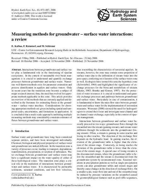Pdf Measuring Methods For Groundwater Surface Water Interactions A