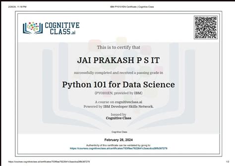 🚀 completed python course in data science 🐍💻 jai prakash posted on