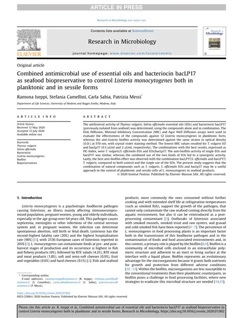 Pdf Combined Antimicrobial Use Of Essential Oils And Bacteriocin