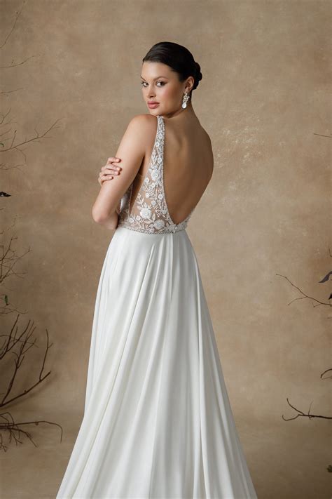 Graciela Luxe Chiffon A Line Wedding Dress With V Side Cutouts And V
