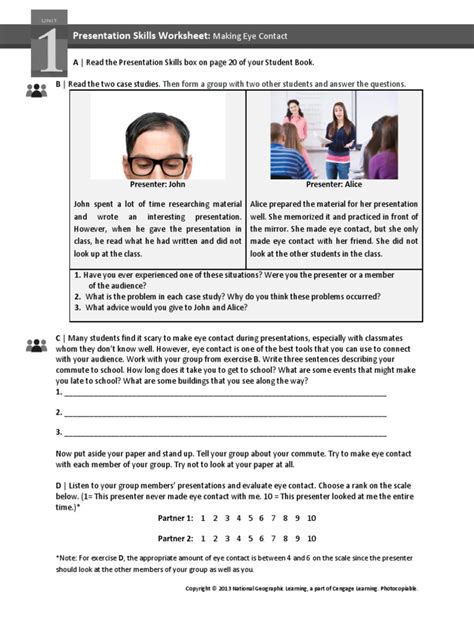 Pw4 Unit 1 Presentation Skills Worksheet Pdf Cognition Learning