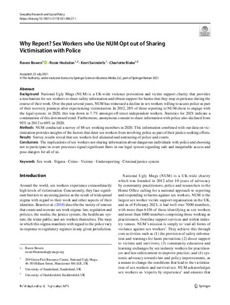 Pdf Why Report Sex Workers Who Use Num Opt Out Of Sharing Victimisation With Police