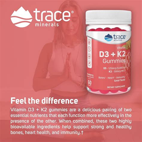 Trace Minerals Vitamin D3 + K2 Gummies | 5000 IU D3 + 50 mcg K2 ...