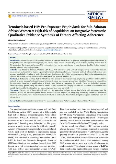 Pdf Tenofovir Based Hiv Pre Exposure Prophylaxis For Sub Saharan