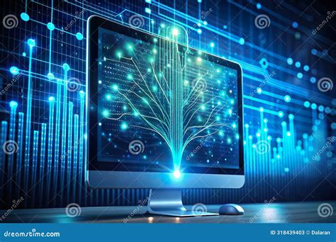 Computer Screen With Digital Circuit Grow And Sprout Up Data Growth