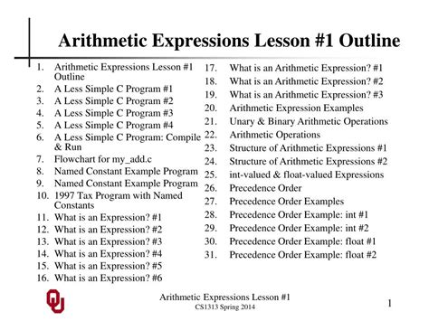 Ppt Arithmetic Expressions Lesson 1 Outline Powerpoint Presentation