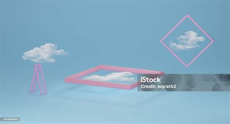 하늘색 파스텔 작곡실 미니멀리스트 모형 추상 쇼케이스 배경 개념 3d 일러스트 또는 3d 렌더링이있는 사다리 또는 계단 사다리