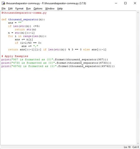 Python Code For Thousand Separator Comma Version