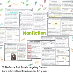 Th Grade Reading Comprehension Exit Tickets Slips Literature